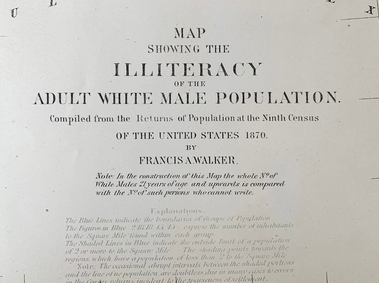 Antique Illiteracy Map, Original 1874 Census Atlas, United States ...