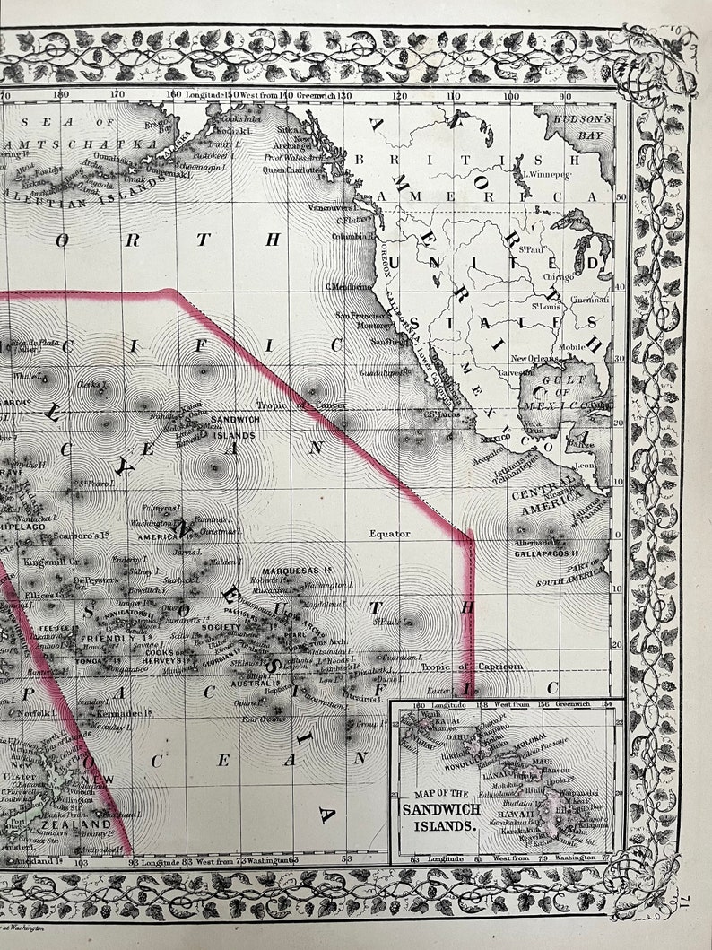 Oceanica Map, Original 1874 Mitchells Atlas, Australia, Polynesia ...