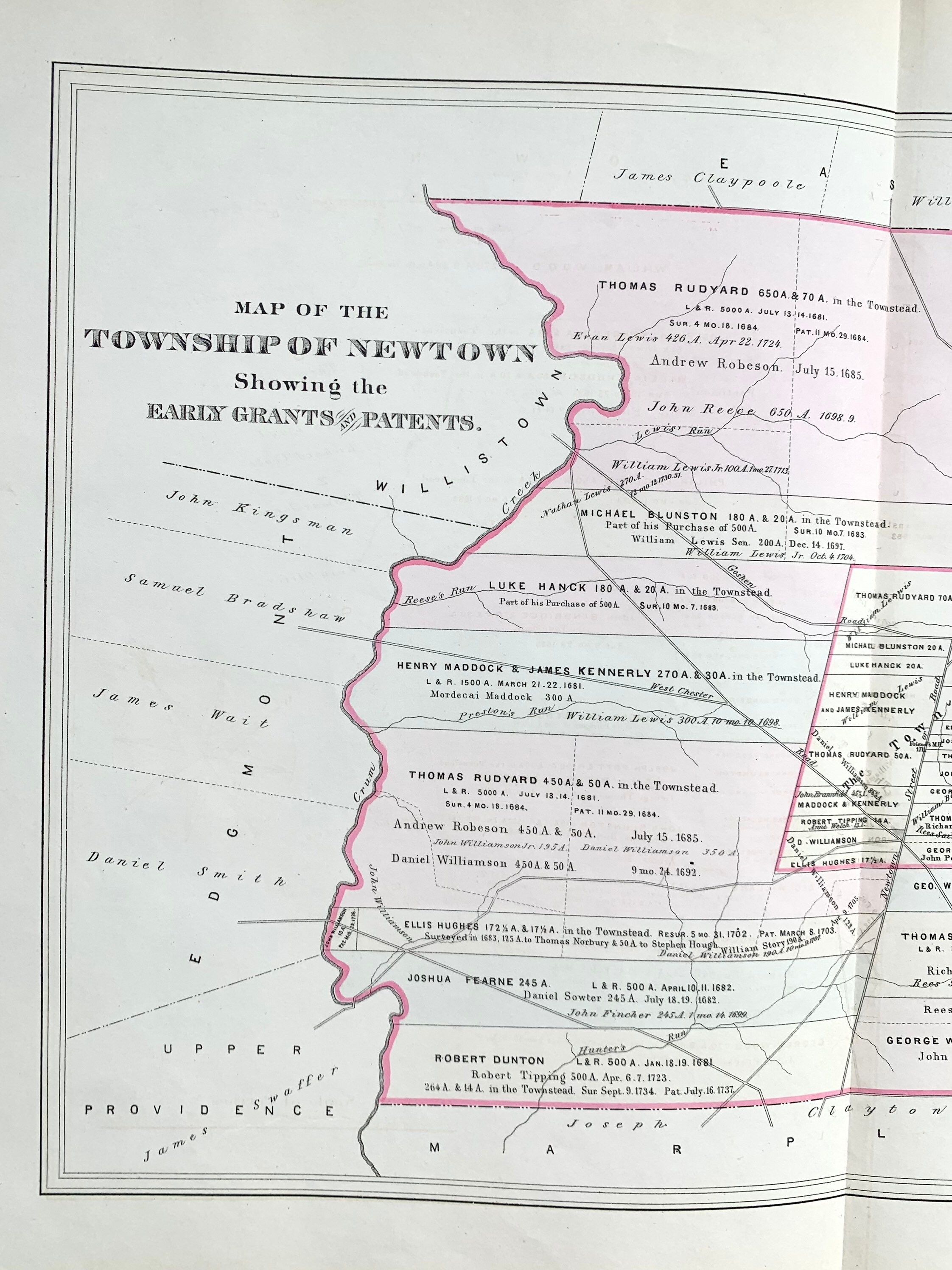Newtown Township Map, Original 1880 Delaware County Atlas, Newtown ...