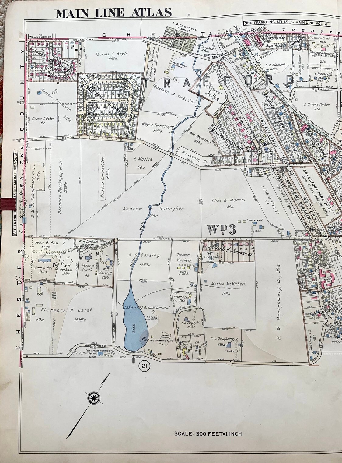 1947 Wayne Map, Original Main Line Pennsylvania Railroad Atlas Map ...