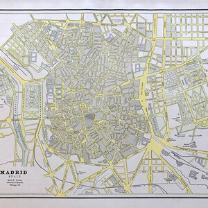 Antique Madrid Map, Original 1895 Crams Atlas, Madrid Spain, Real ...