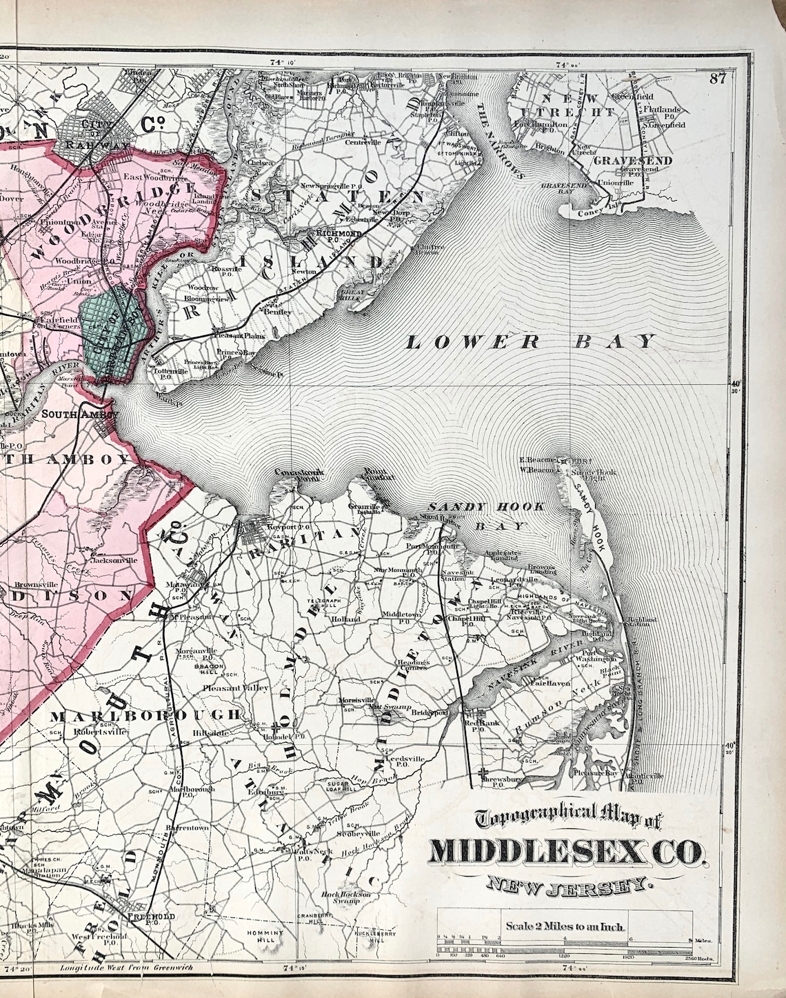 Middlesex County Map Original 1877 New Jersey Atlas New - Etsy