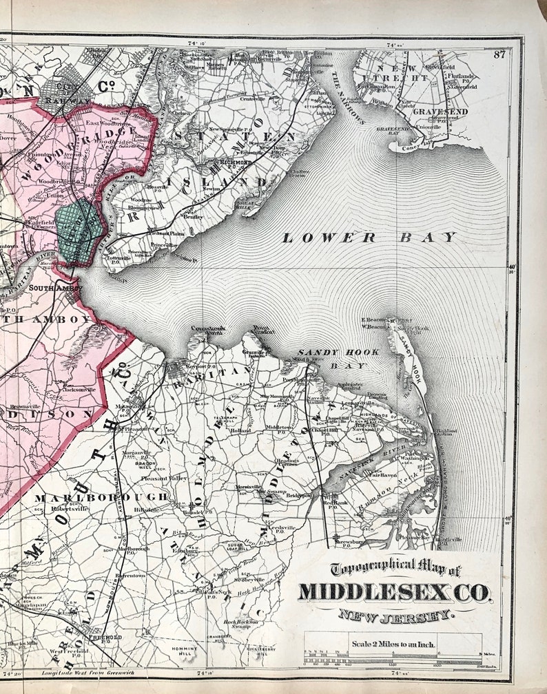Middlesex County Map, Original 1877 New Jersey Atlas, New Brunswick ...