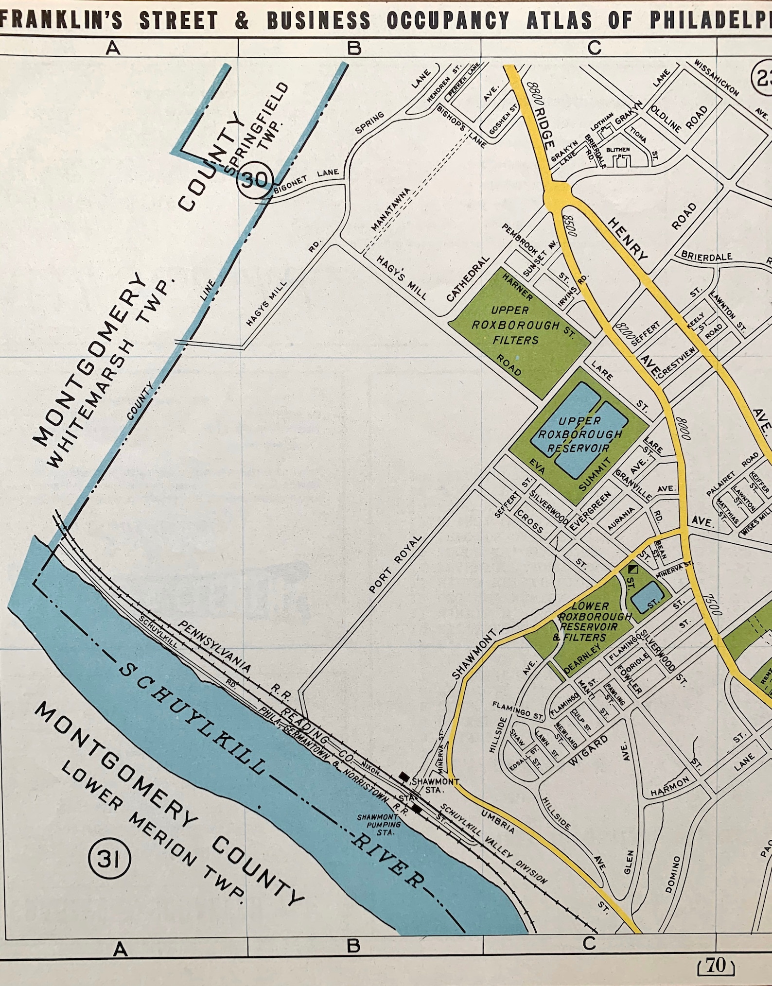 Roxborough Map, Original 1946 Franklins Philadelphia Atlas, Fairmount ...