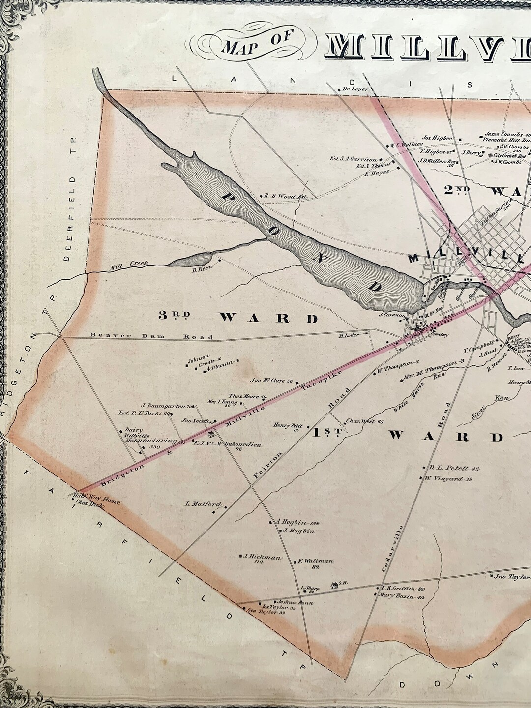 Millville Map, Original 1876 Cumberland County Atlas, Maurice River ...