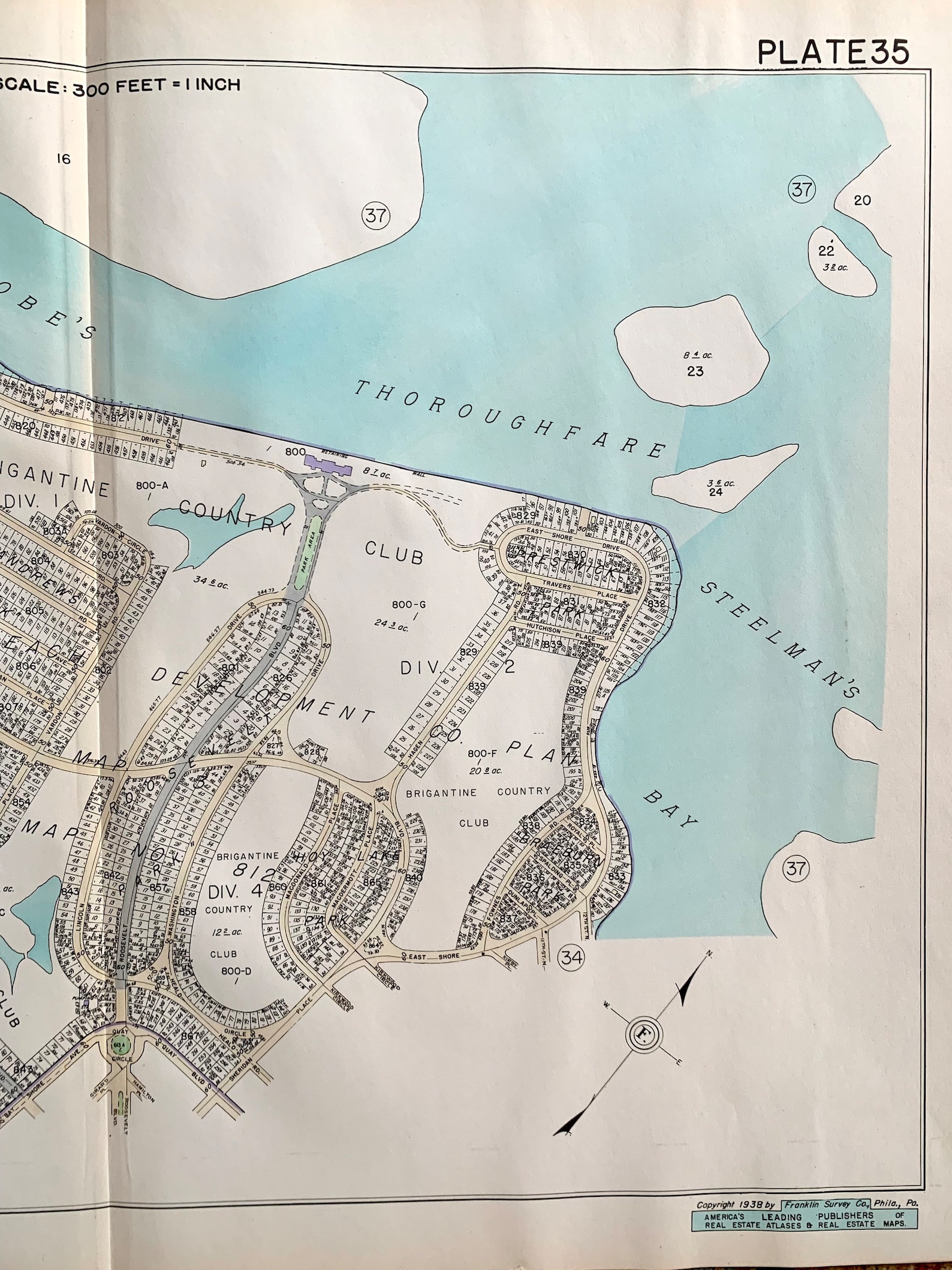 Brigantine Island Map, Original 1938 Absecon Island Atlas, Pirates Den ...