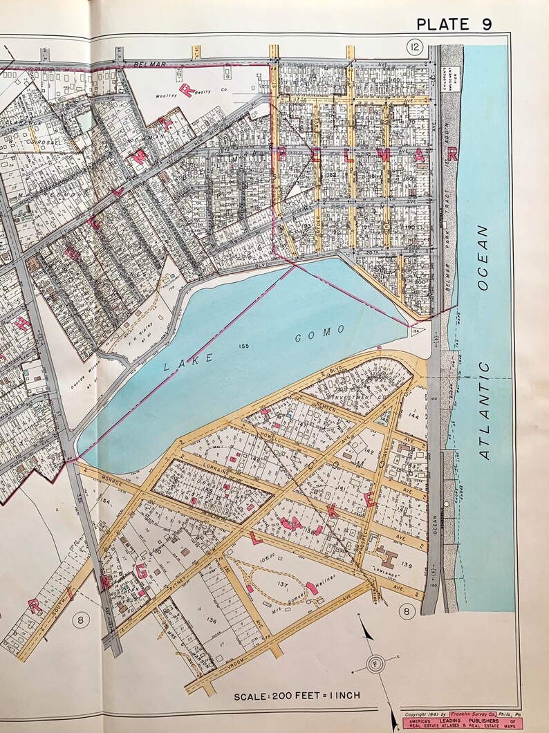 Belmar New Jersey Map Original 1941 Monmouth County Atlas - Etsy
