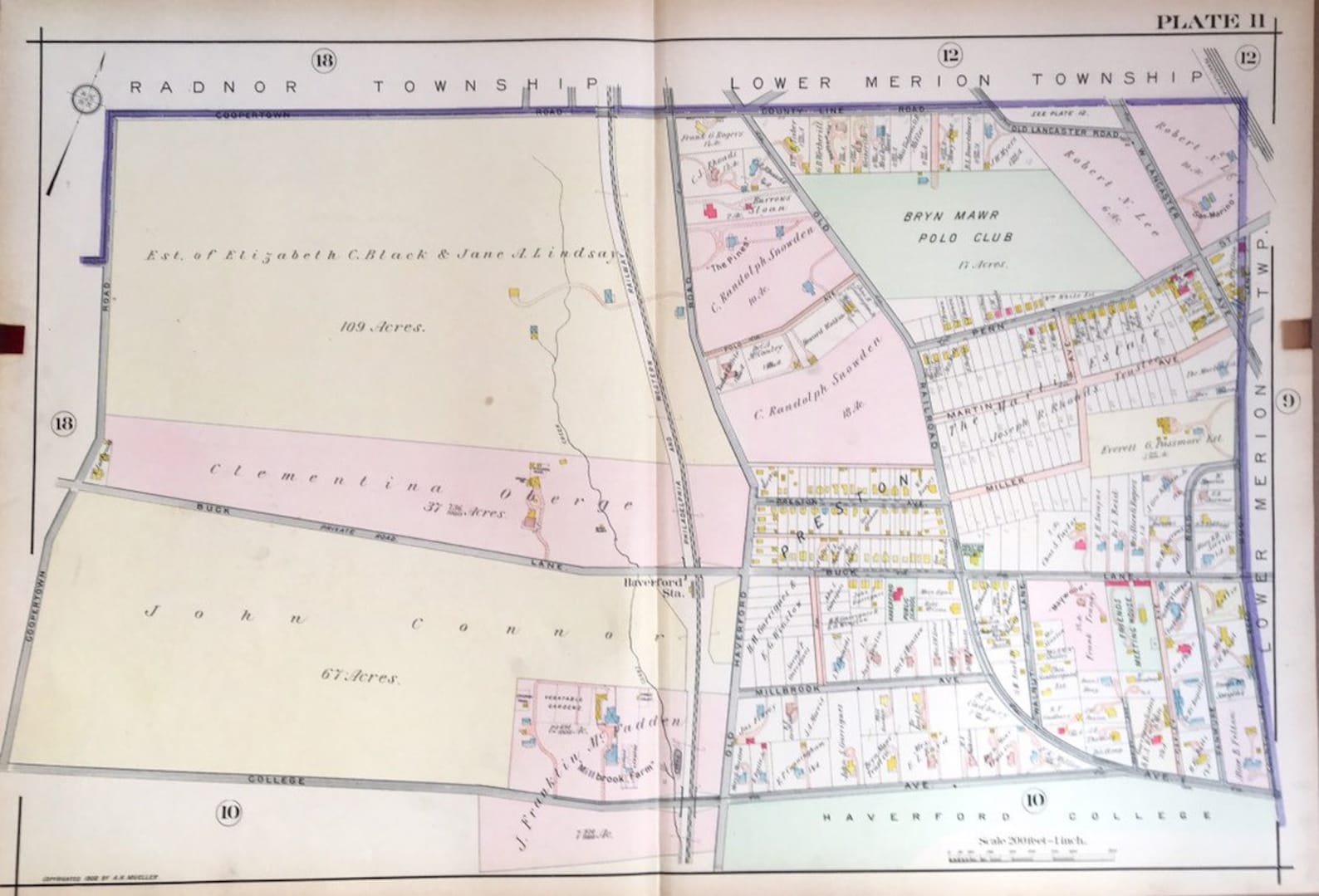 Bryn Mawr Map Lower Merion Original 1908 Main Line Atlas - Etsy