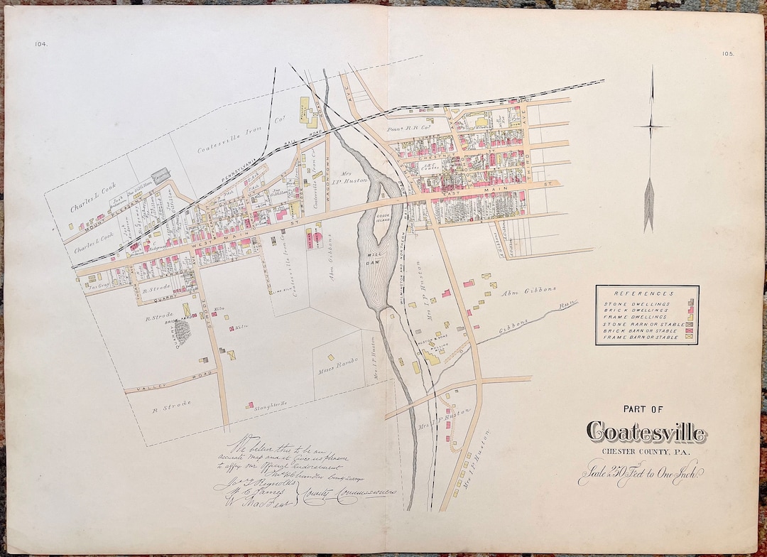 Coatesville Map, Original 1883 Chester County Pennsylvania Farm Atlas ...