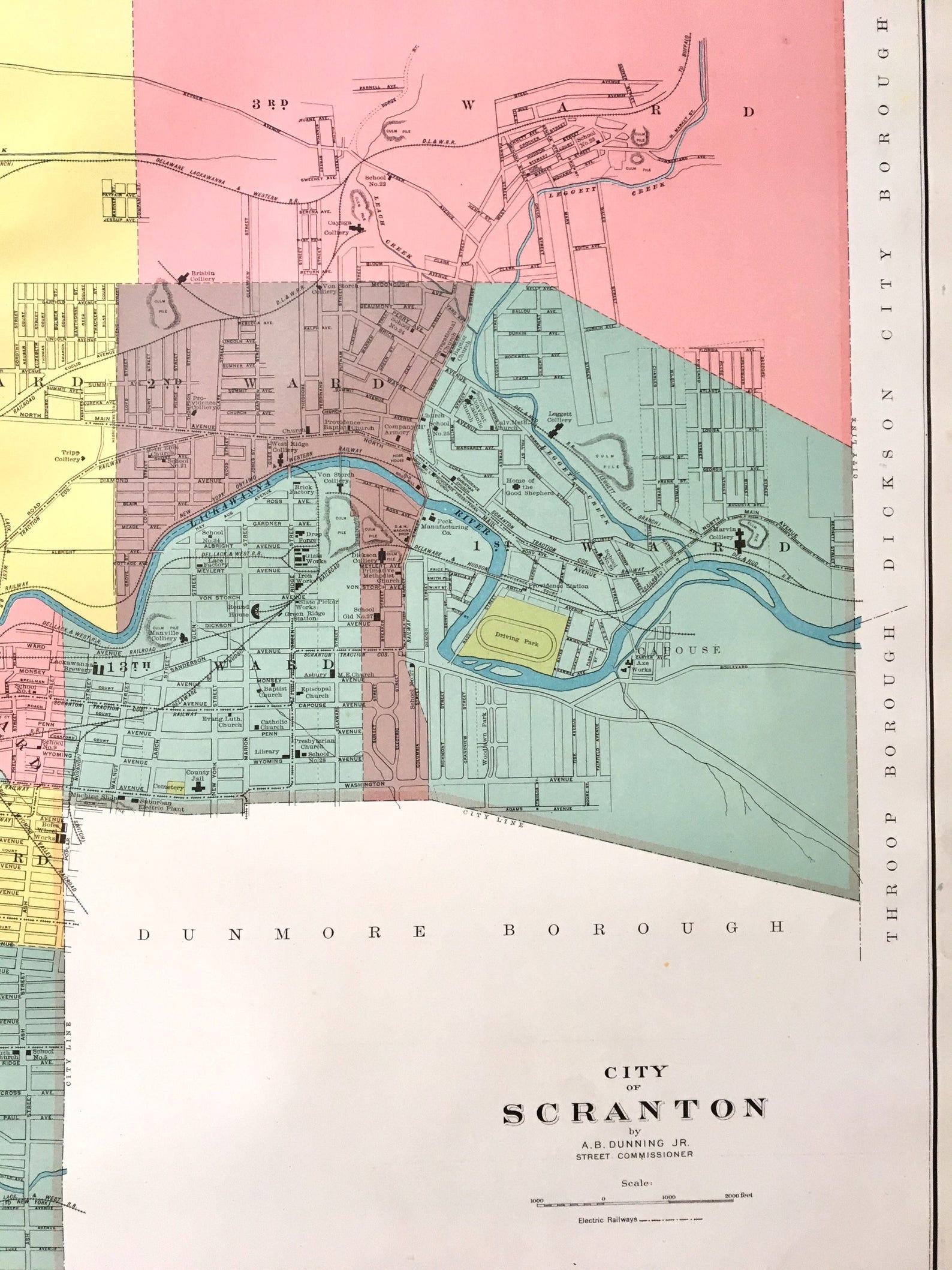 City of Scranton Map, Original 1900 State of Pennsylvania Atlas, the ...