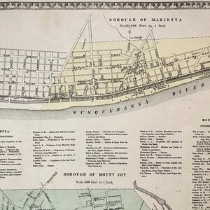 Borough of Marietta Map, Original 1864 Bridgens Lancaster County Atlas ...