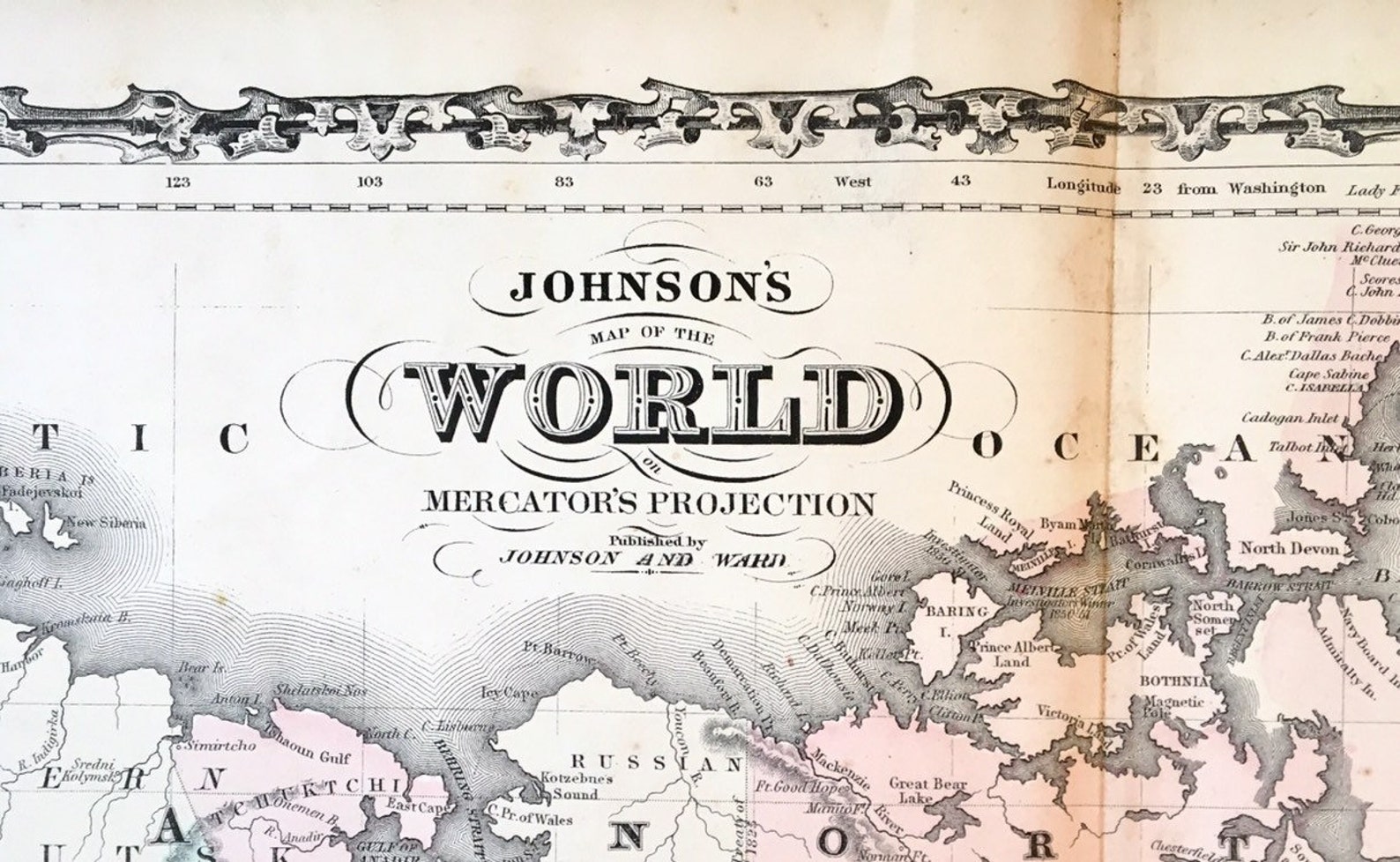 Map of the World Original 1863 Johnson and Ward Atlas | Etsy