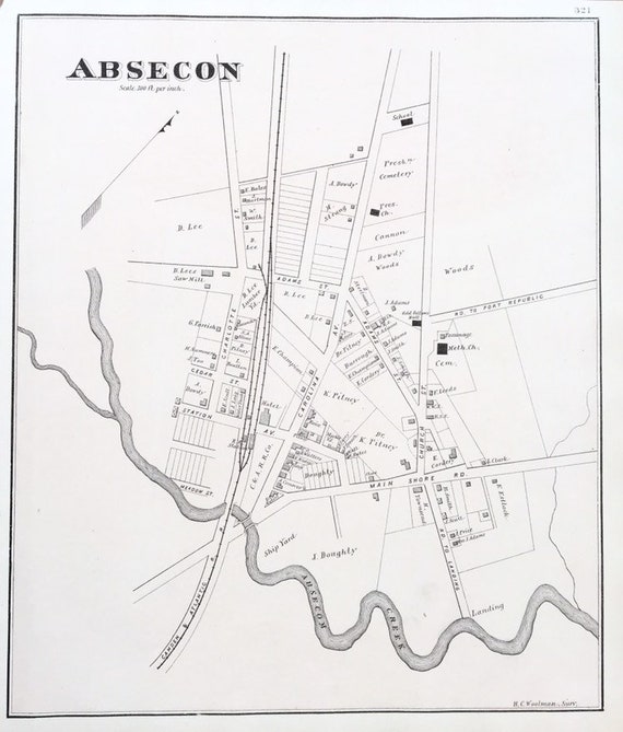 Absecon Map Original 1878 New Jersey Shore Atlas Atlantic - Etsy