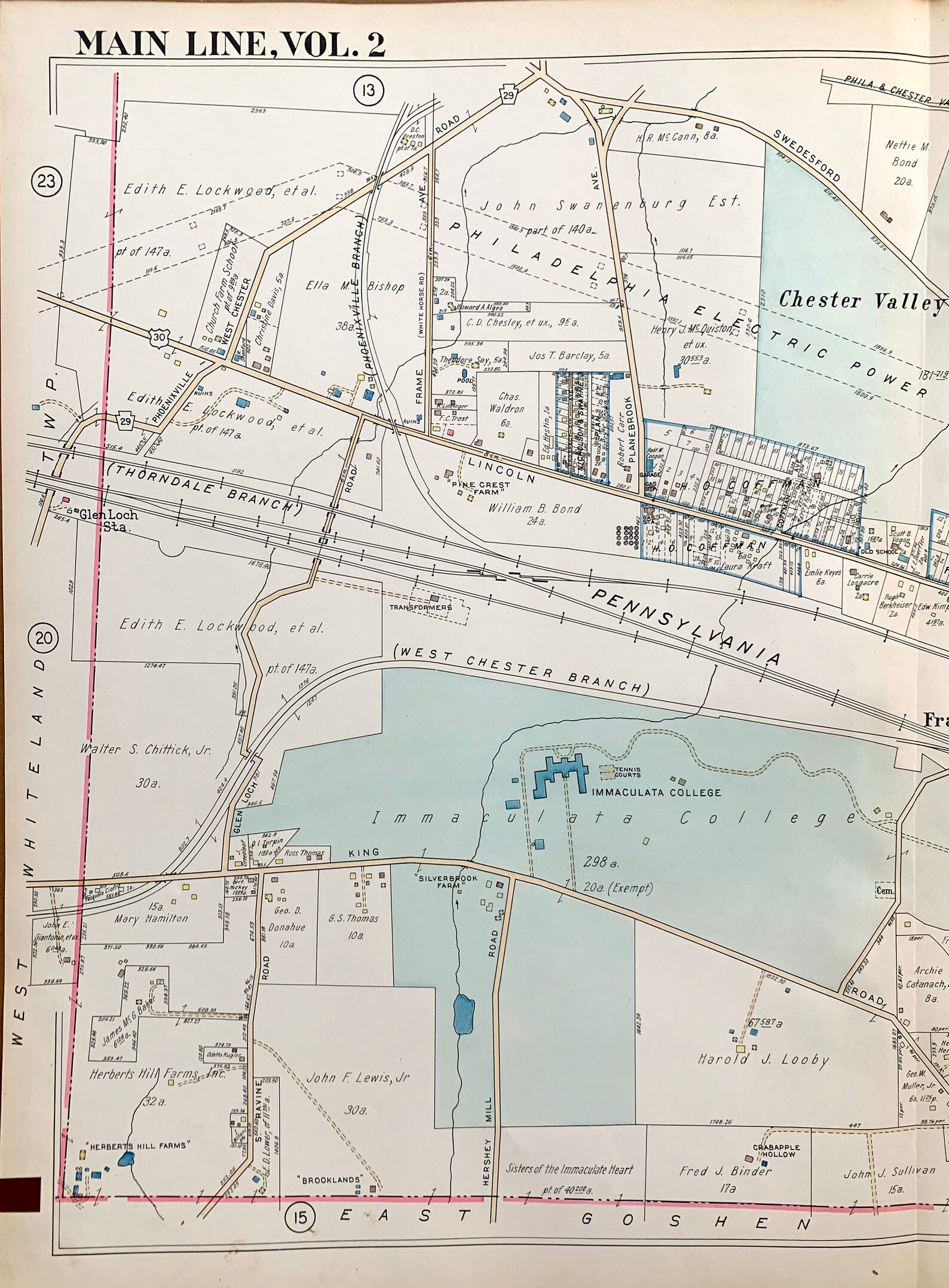 East Whiteland Township Map, Original 1950 Franklin Survey Main Line ...