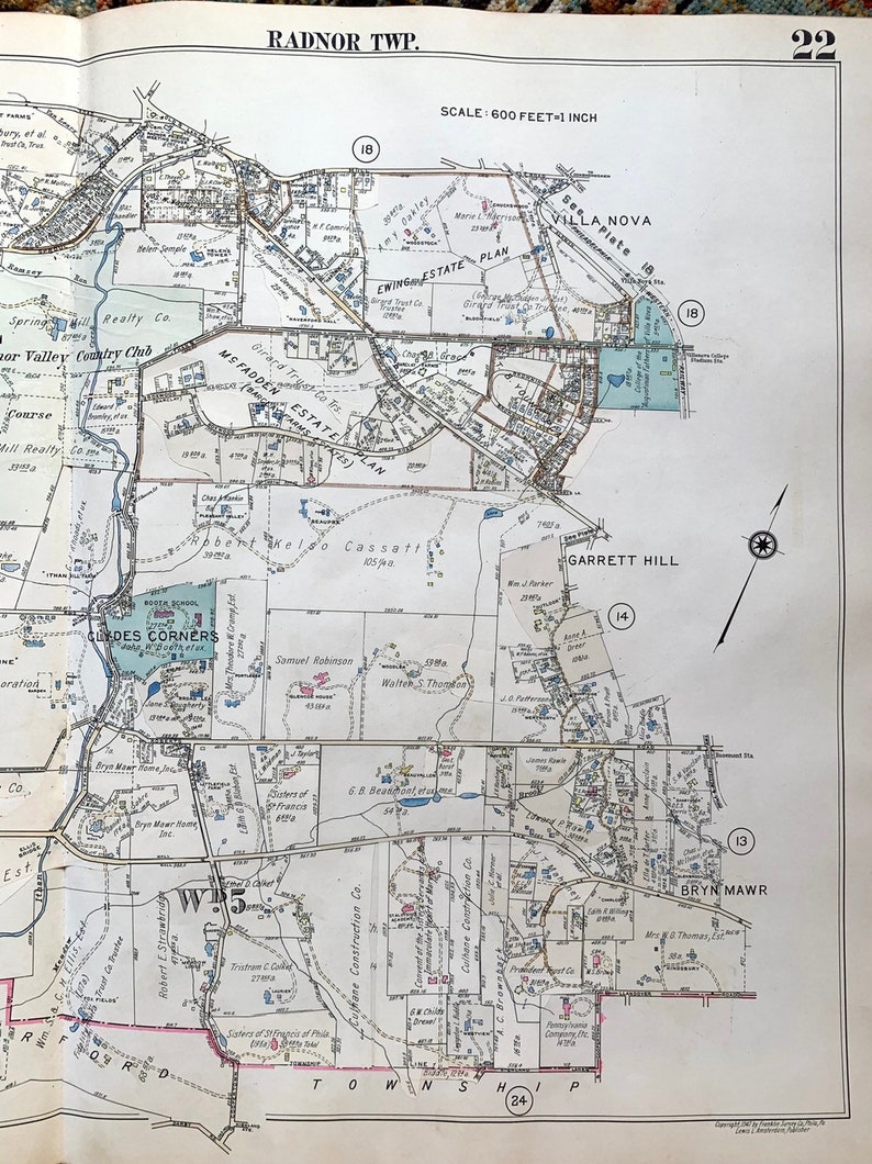 1947 Radnor Map Original Main Line Pennsylvania Railroad - Etsy