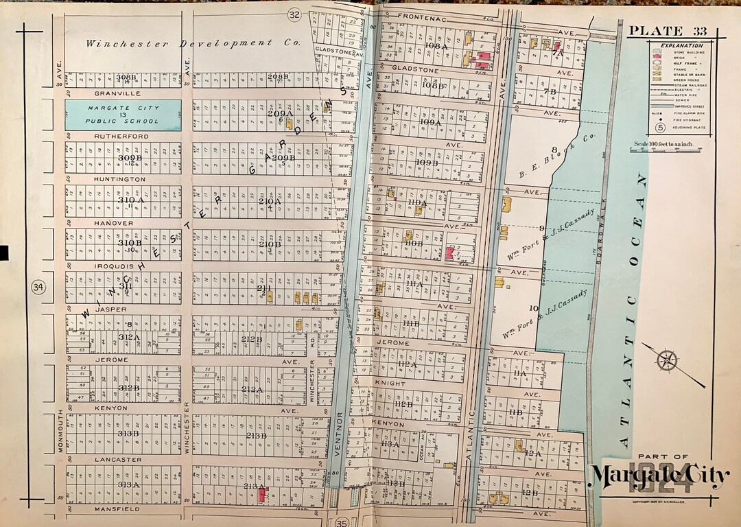 Margate City Map Original 1924 Absecon Island Atlas - Etsy