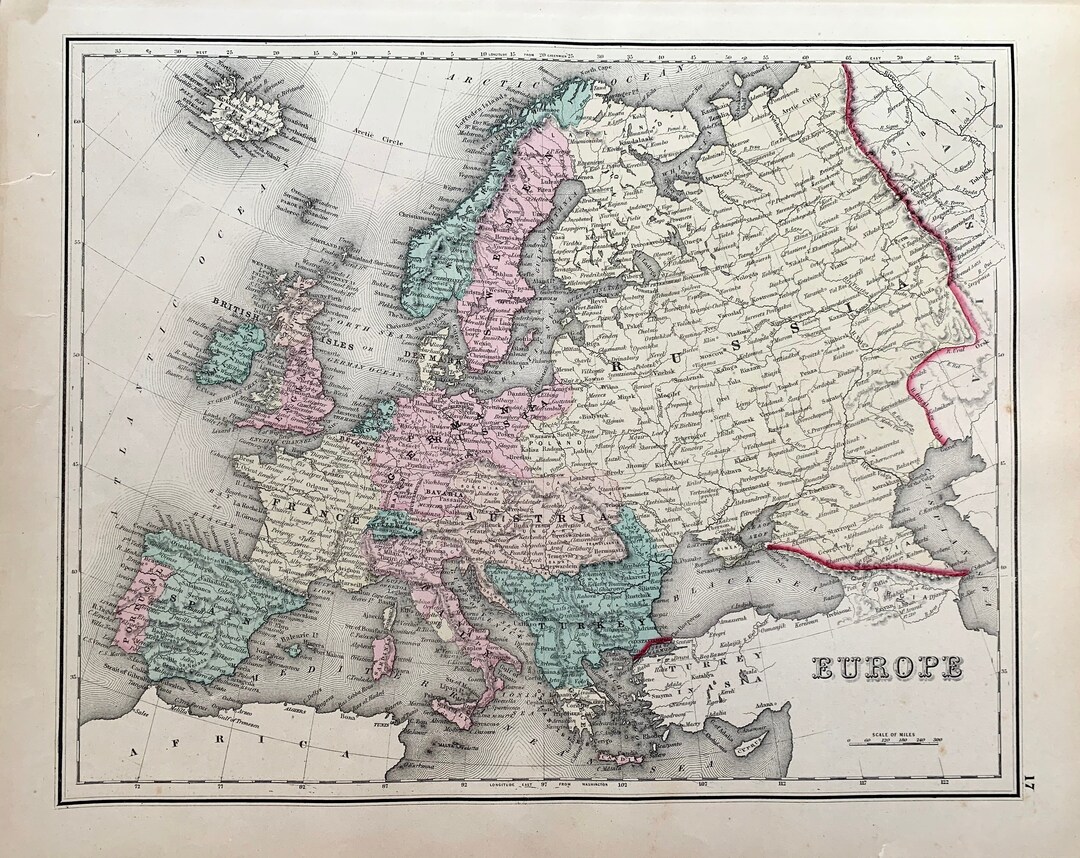Antique Europe Map, Original 1877 Grays Atlas, British Isles, Germany ...