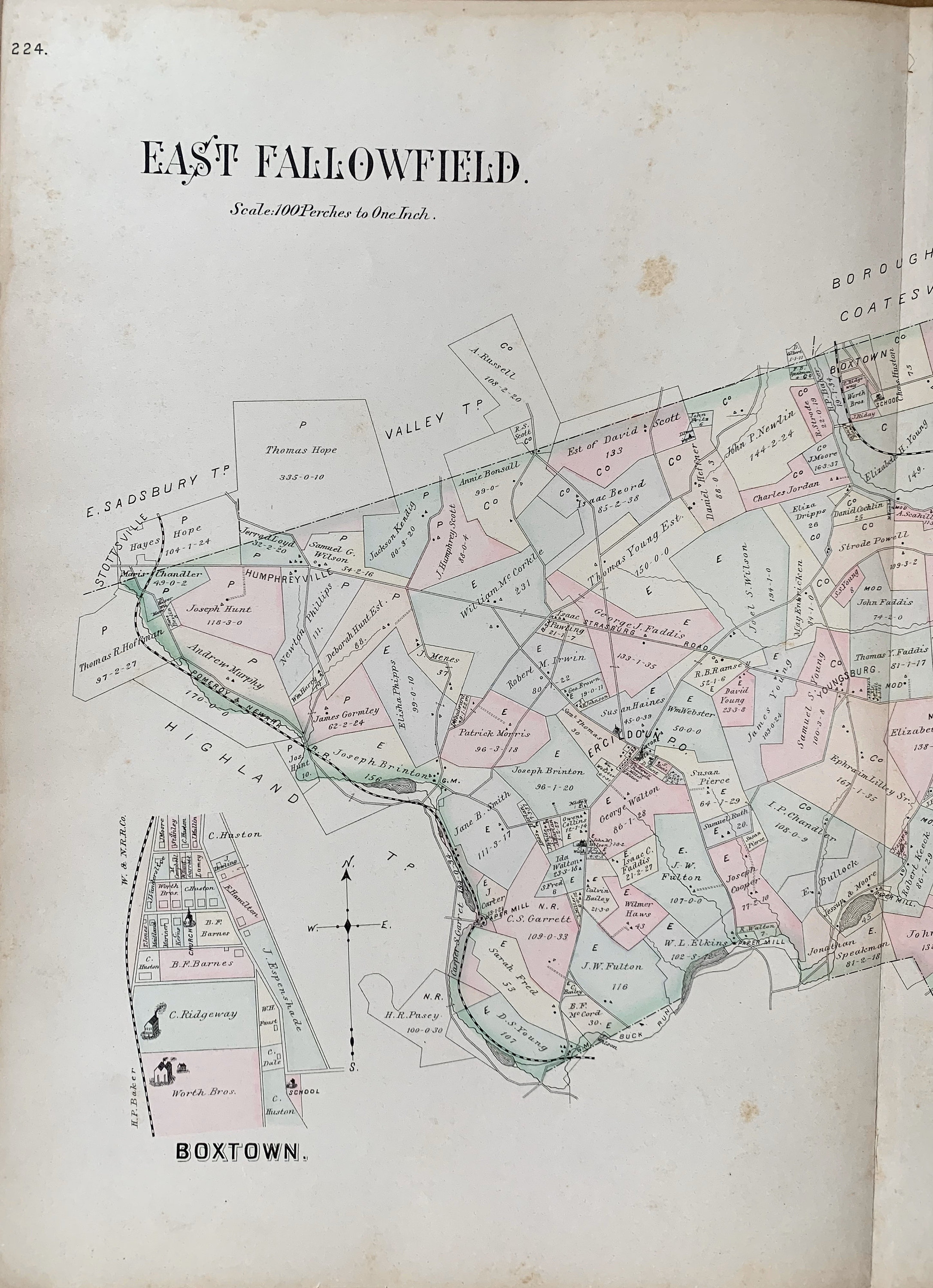 1883 East Fallowfield Township Map Original Chester County - Etsy UK