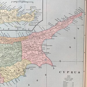Crete Map, Cyprus, Original 1895 Crams Atlas, Greece, Turkey - Etsy