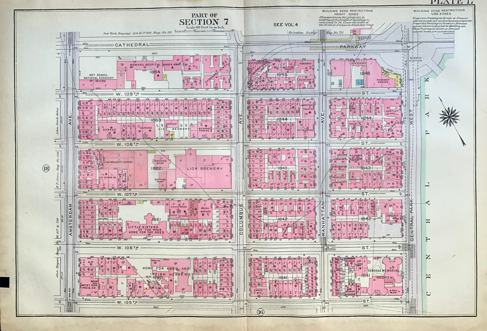 Upper West Side Map, Original 1930 Manhattan Borough Atlas, New York ...