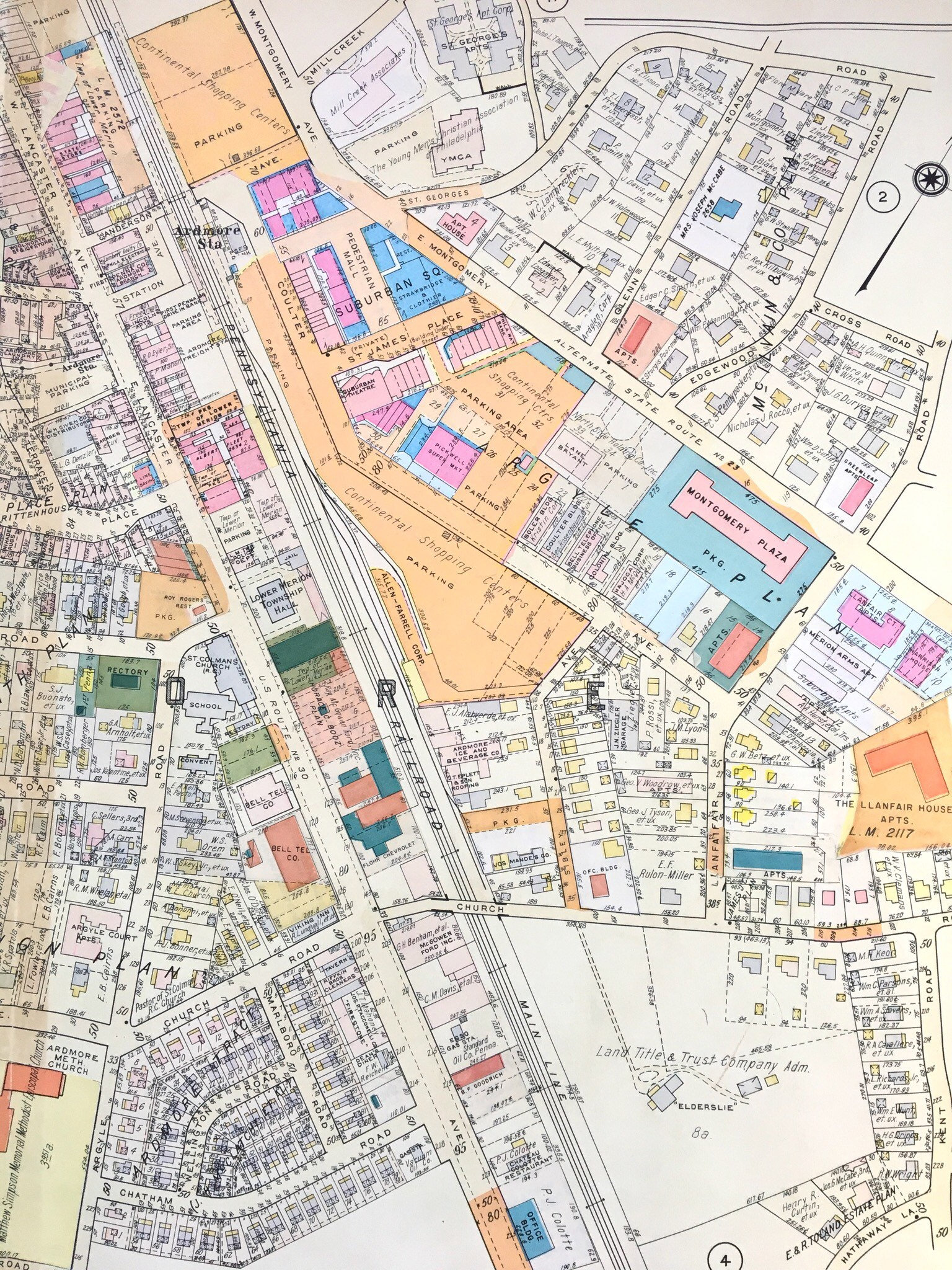 Ardmore Map, 1961 Original Main Line Atlas Map, Lower Merion Township ...