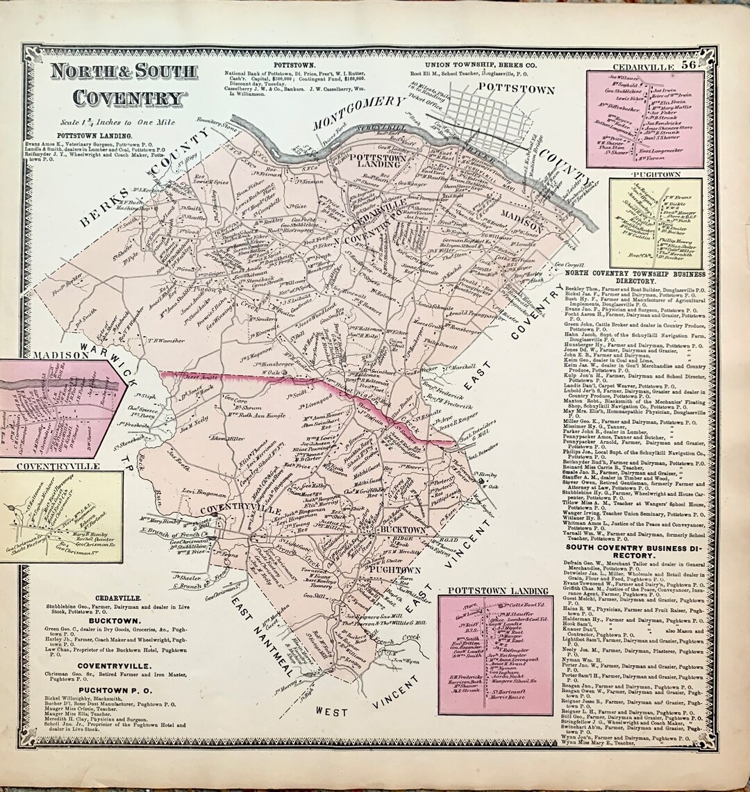North Coventry Map South Coventry Map Original 1873 Chester - Etsy