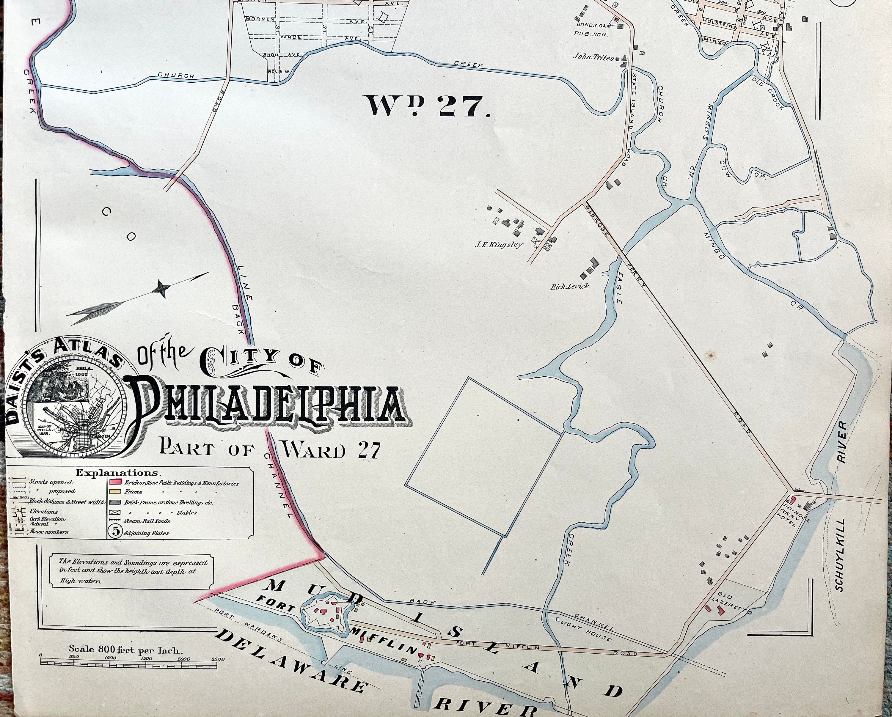 Fort Mifflin Map, Original 1886 Philadelphia Atlas, Eastwick Map, PHL ...