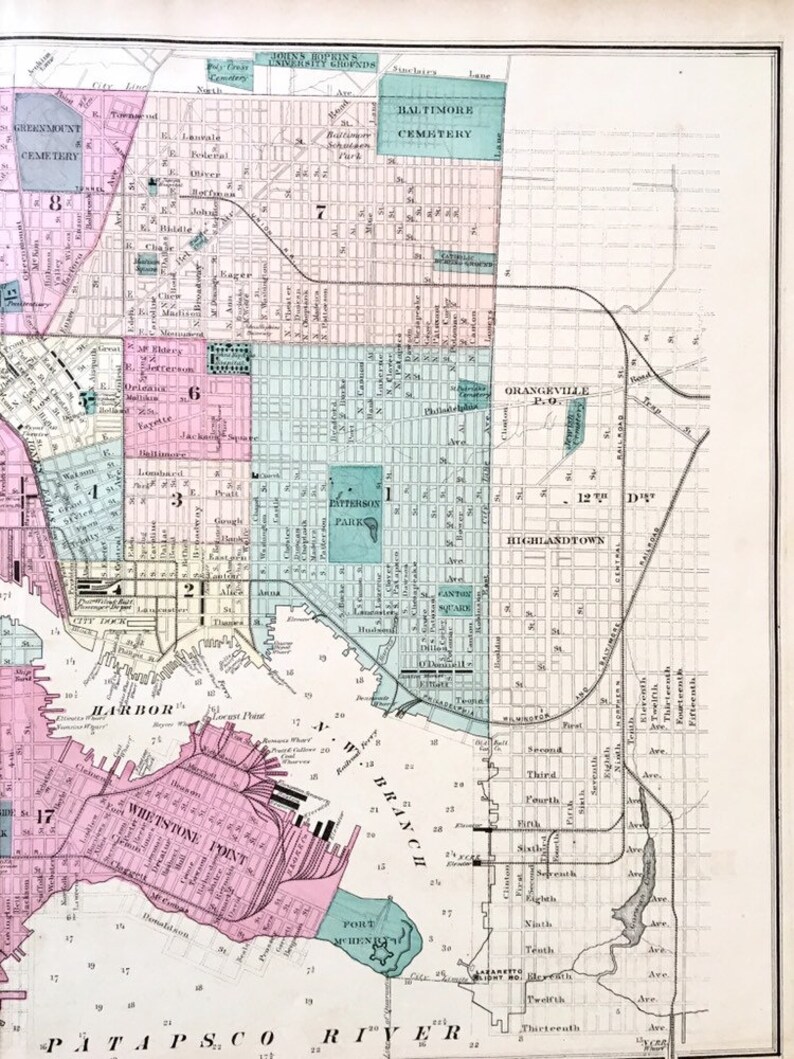 Antique Baltimore Map, Original 1877 Cecil County Maryland Atlas, City ...
