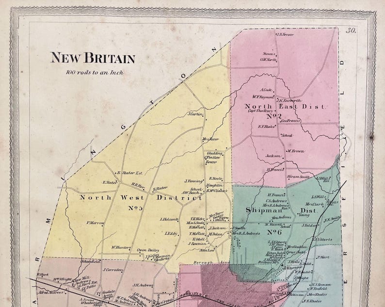 New Britain Map, Original 1869 Hartford County, Connecticut Atlas ...