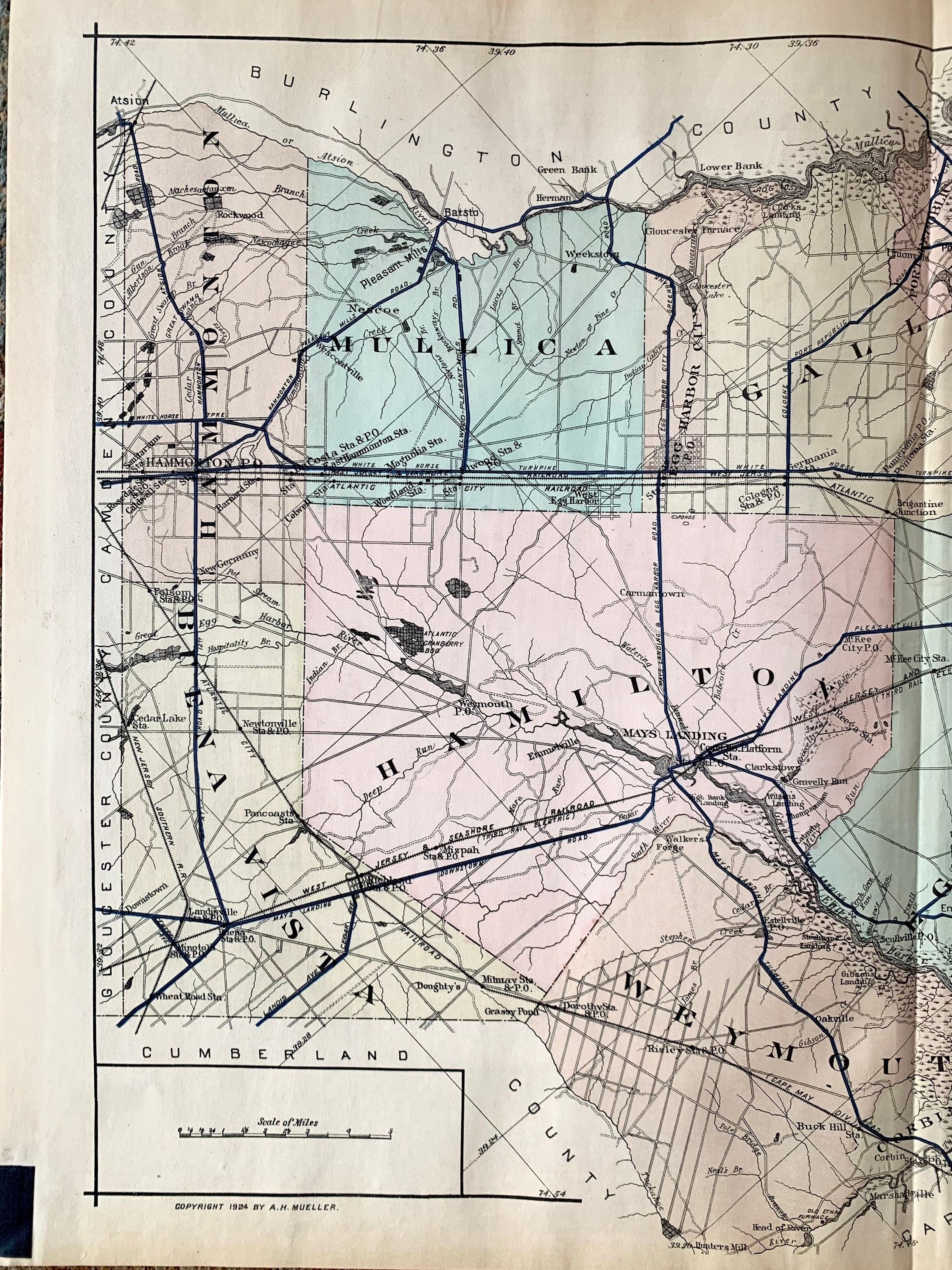 Atlantic County Map, Original 1924 Absecon Island Atlas, Margate ...