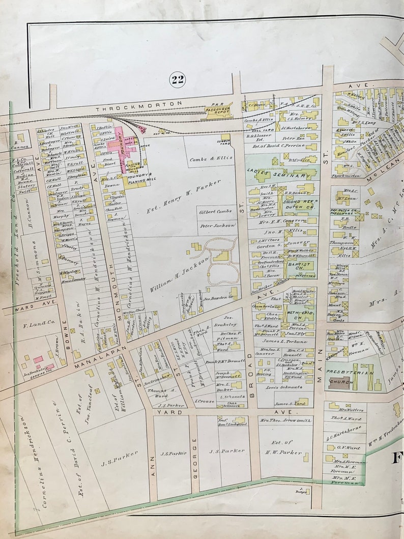 Freehold Map, Original 1889 Monmouth County Atlas Map, New Jersey Map ...