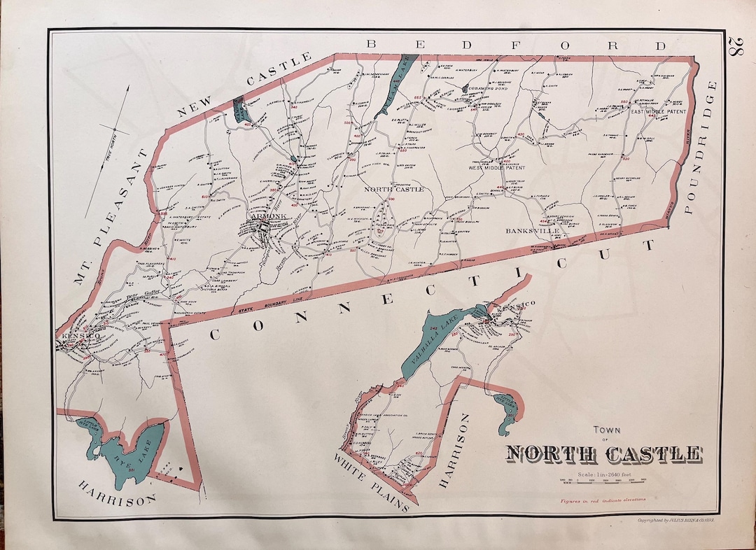 North Castle Map, Original 1890 Westchester County Atlas, Armonk ...