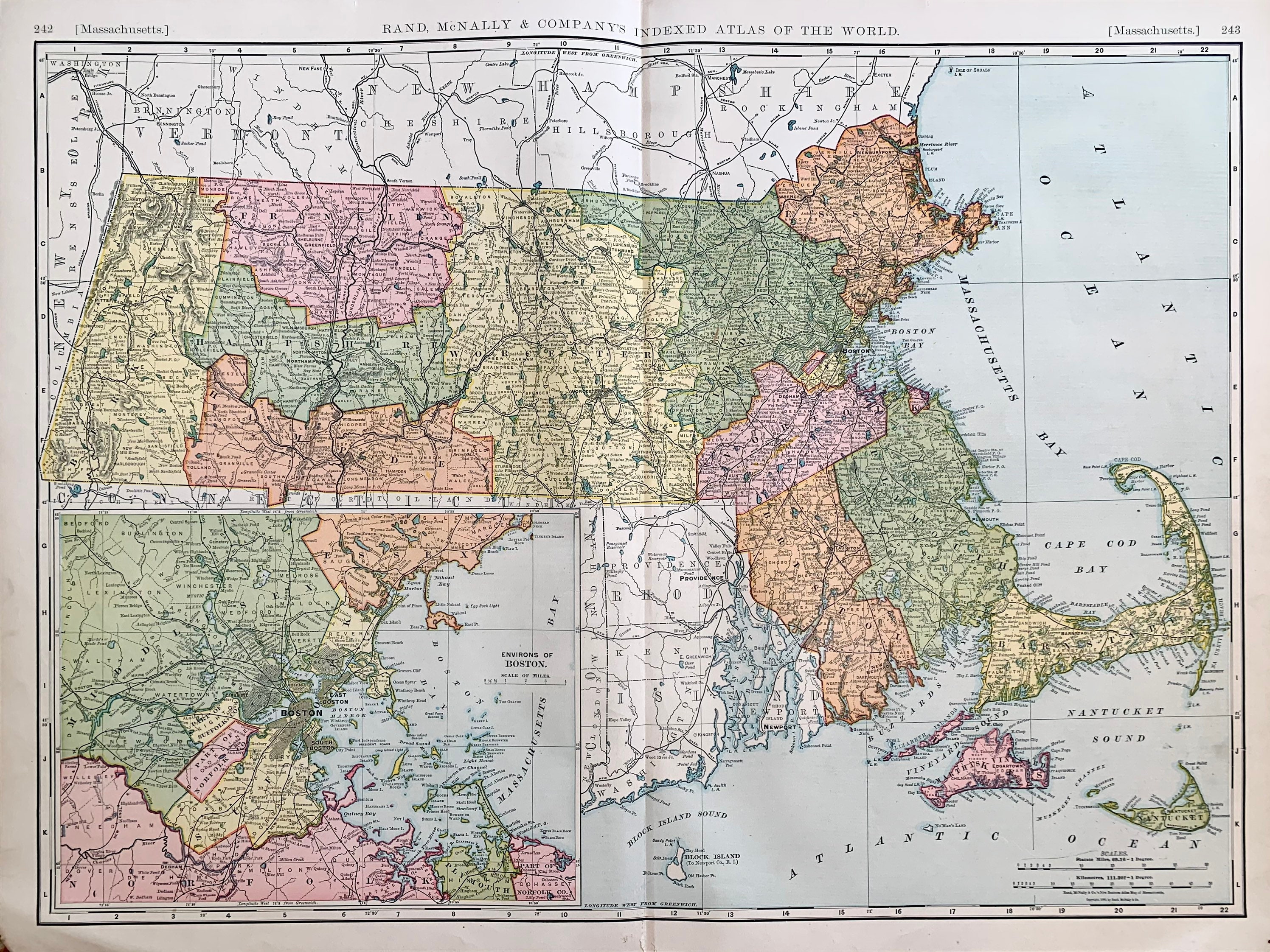 Nantucket Cape Cod Boston Massachusetts map Original 1890 Rand McNally ...