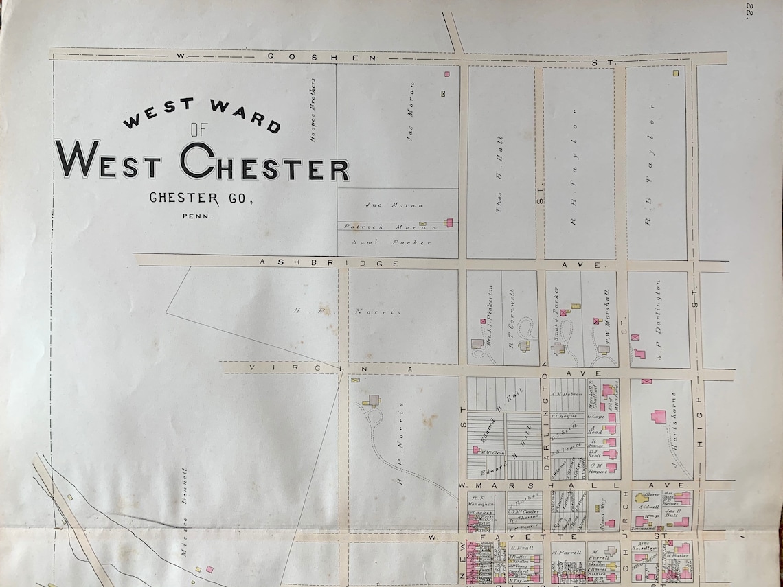West Chester Borough Map Original 1883 Chester County - Etsy
