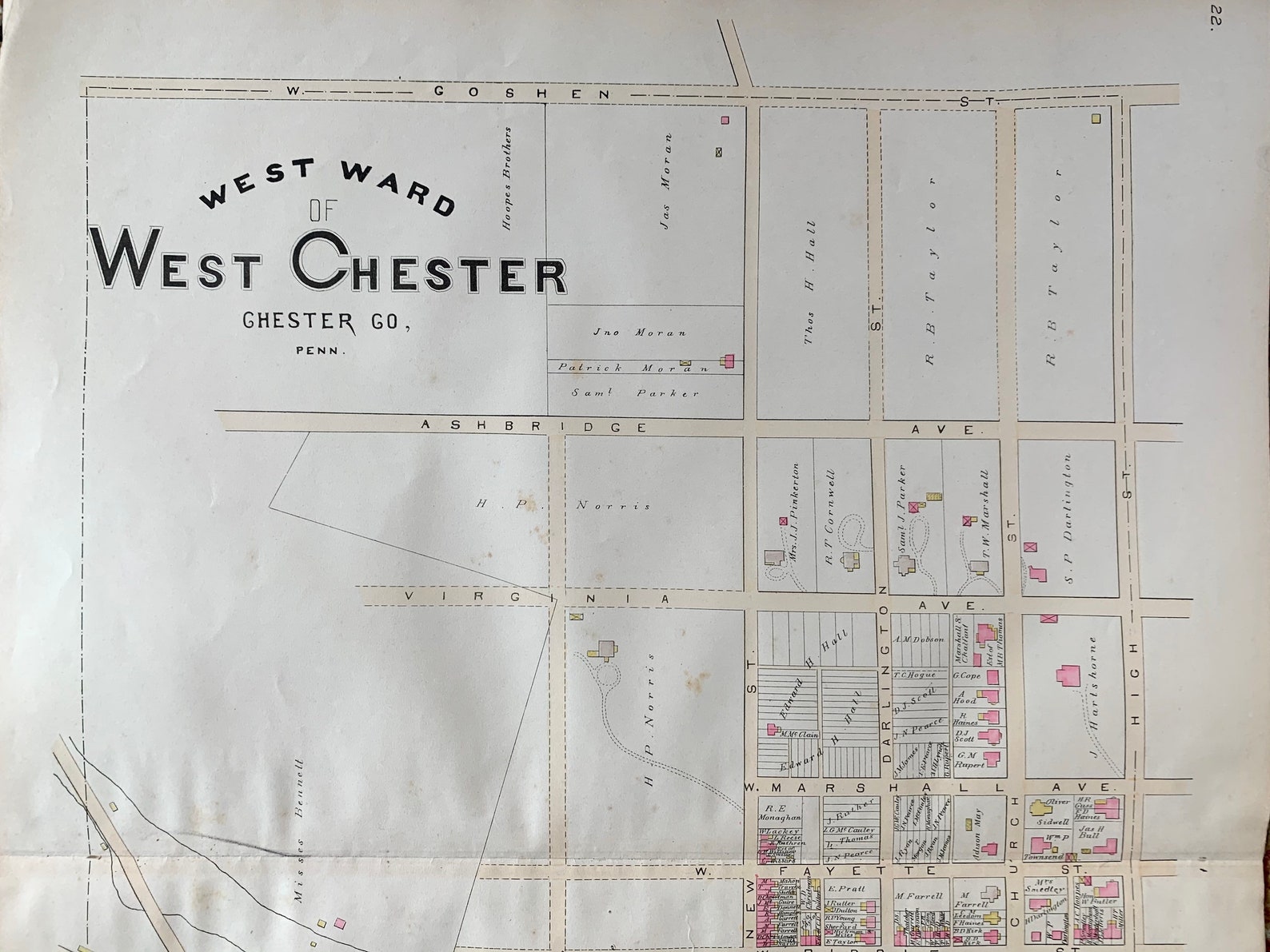 West Chester Borough Map, Original 1883 Chester County Pennsylvania ...