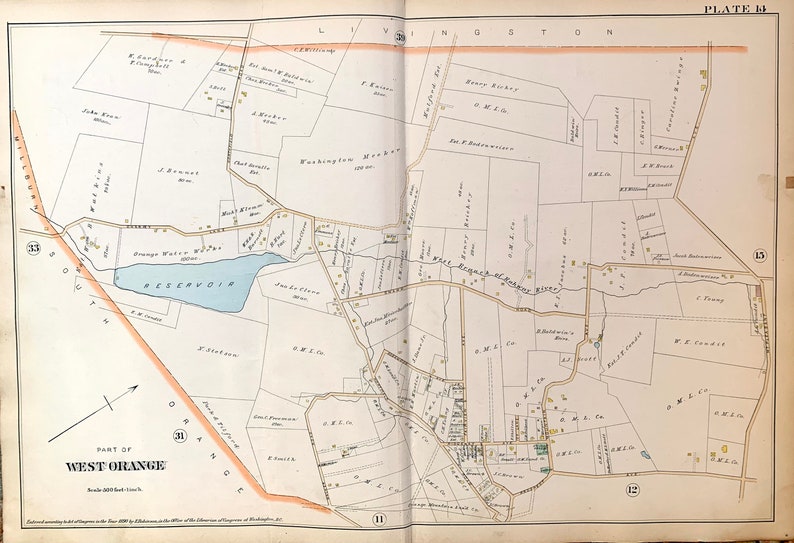 West Orange Map, Original 1890 Essex County Atlas, South Mountain ...