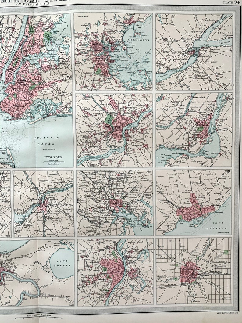 American Cities Map, Original 1922 Times Atlas, New York, Chicago, San ...