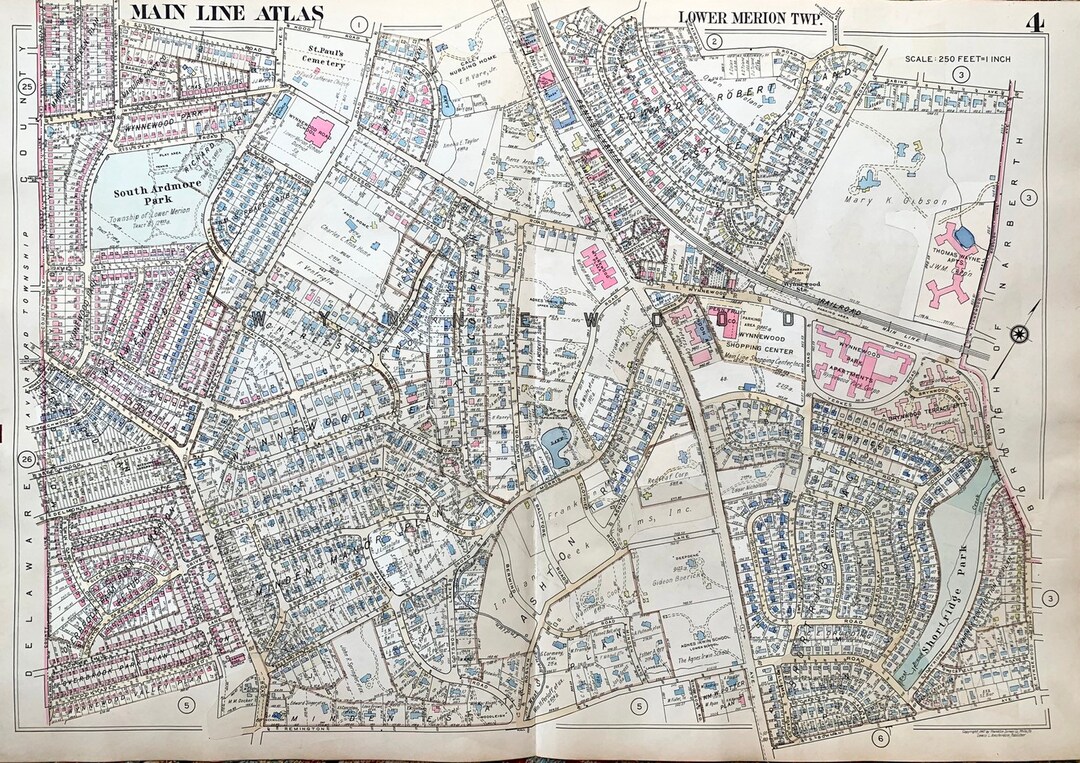 1947 Wynnewood Map, Original Main Line Pennsylvania Railroad Atlas ...