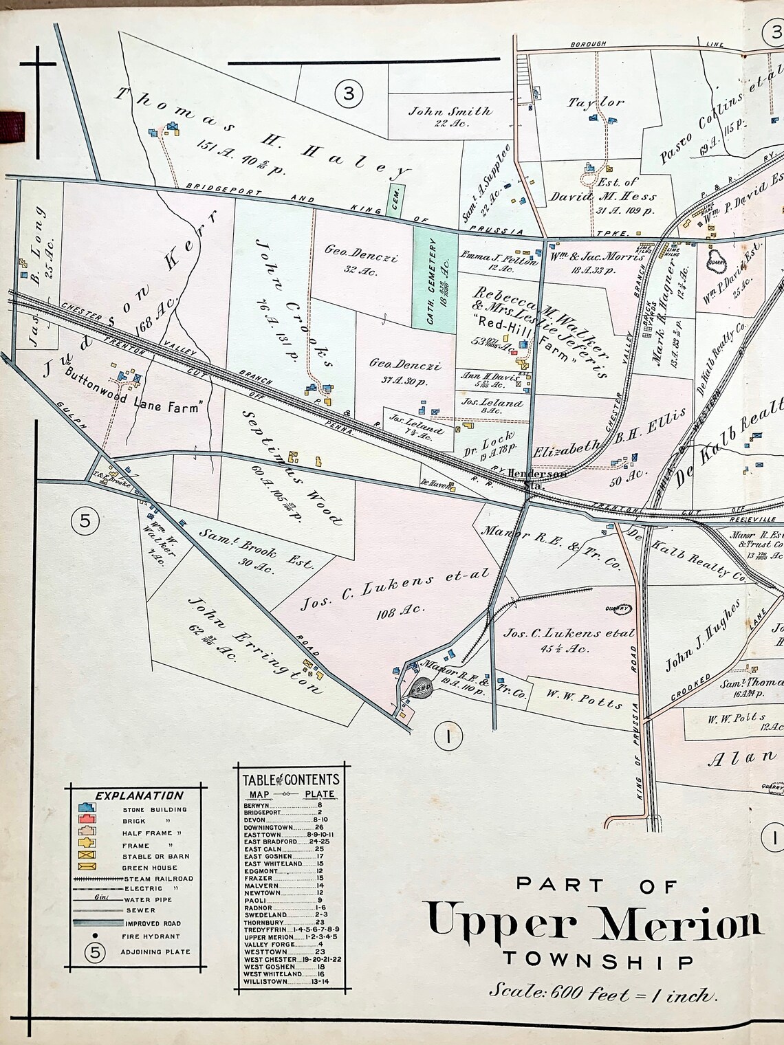 Upper Merion Township Map, Original 1912 Pennsylvania Main Line ...