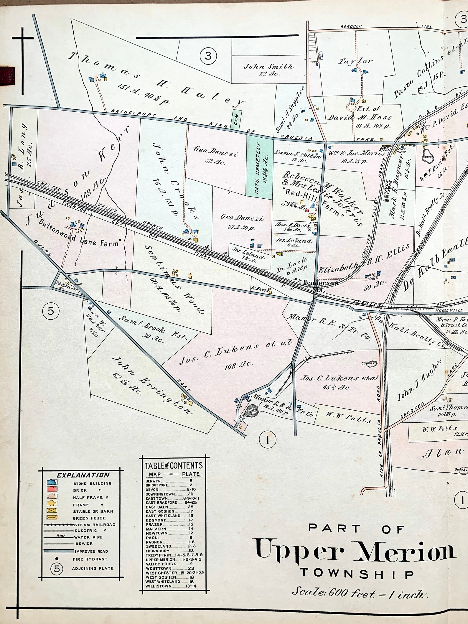 Upper Merion Township Map, Original 1912 Pennsylvania Main Line ...