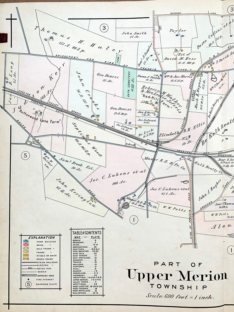 Upper Merion Township Map, Original 1912 Pennsylvania Main Line ...