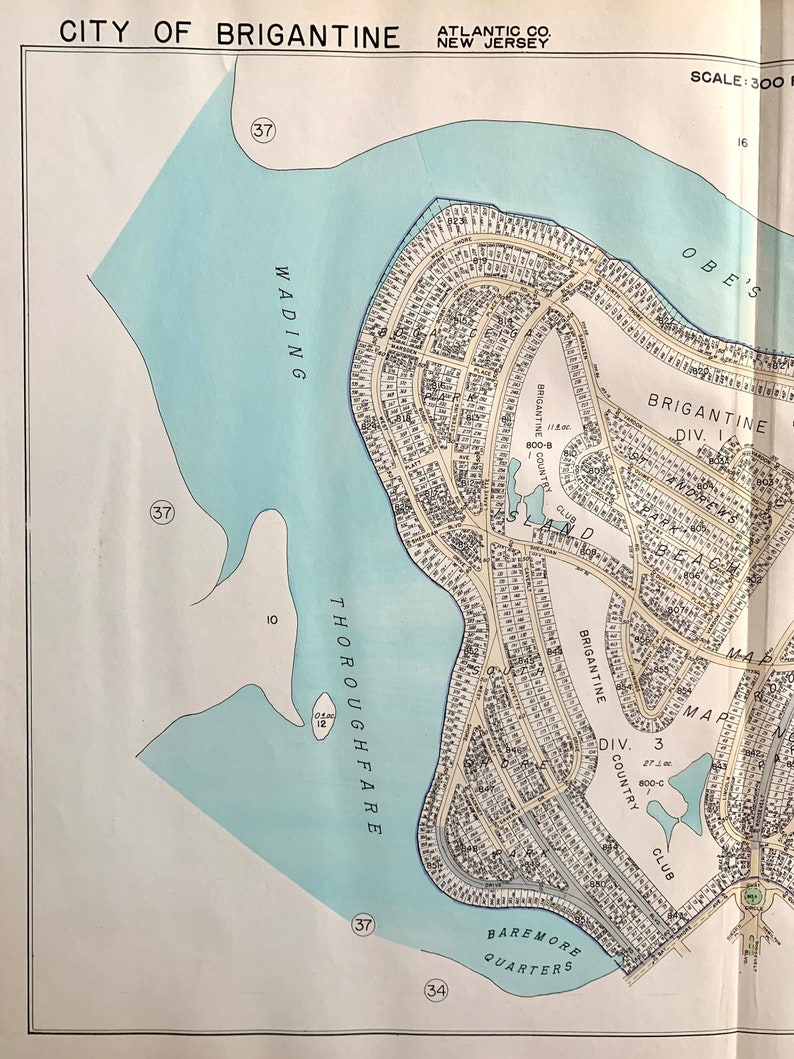 Brigantine Island Map, Original 1938 Absecon Island Atlas, Pirates Den ...