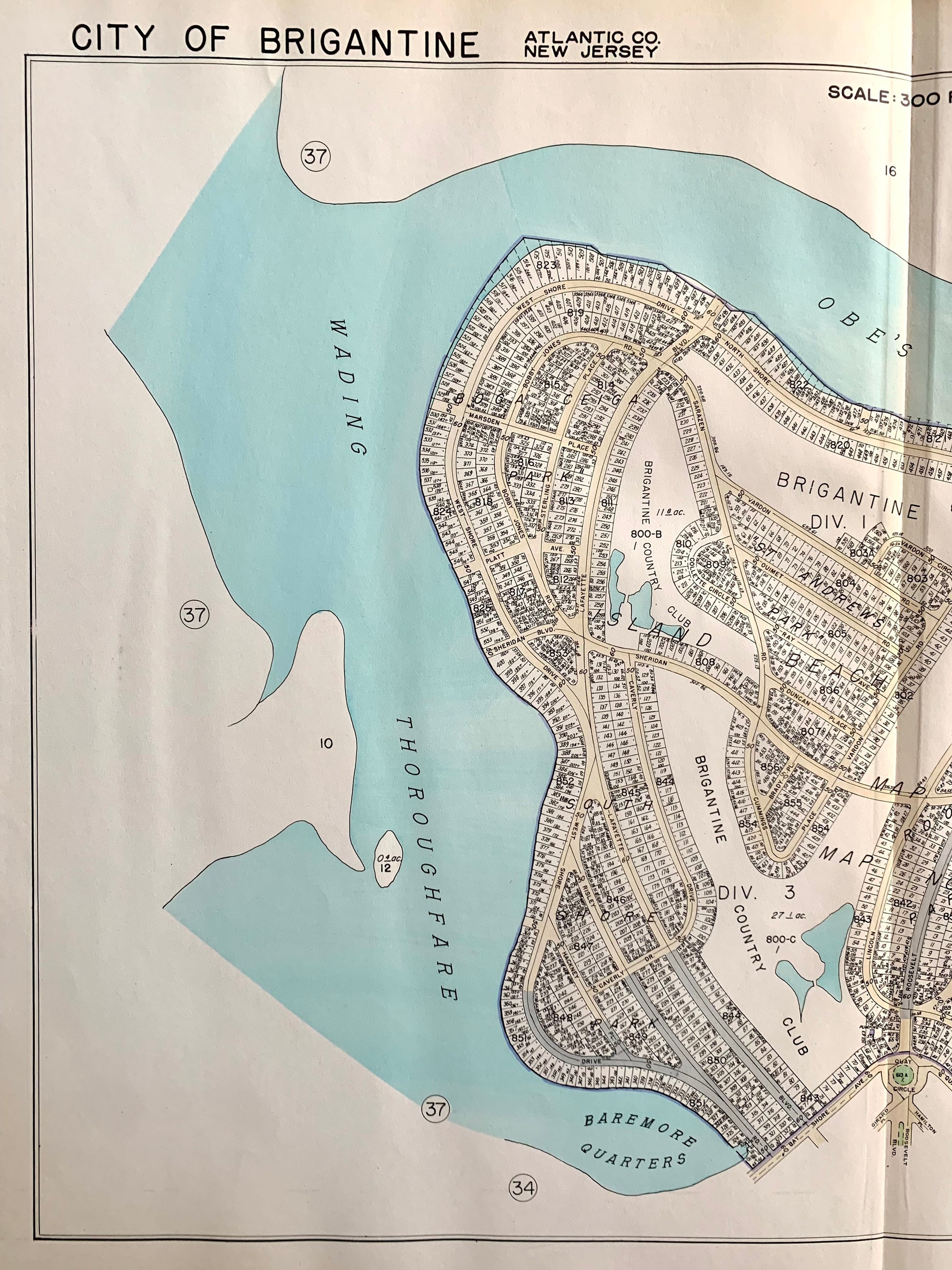 Brigantine Island Map, Original 1938 Absecon Island Atlas, Pirates Den ...