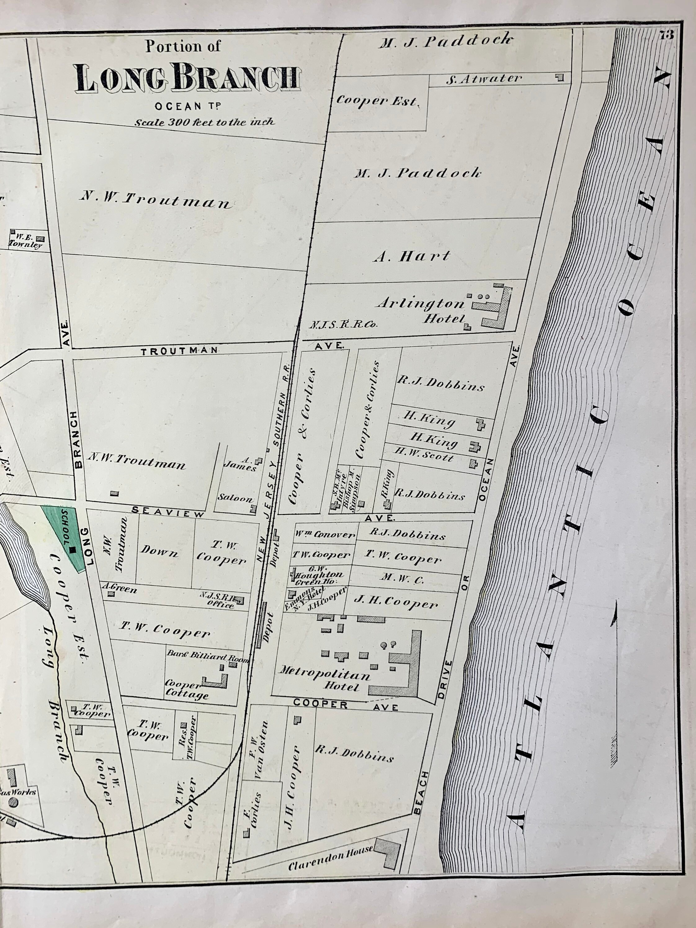 Mapa de Long Branch, Atlas original del condado de Mo Monmouth de 1873 ...