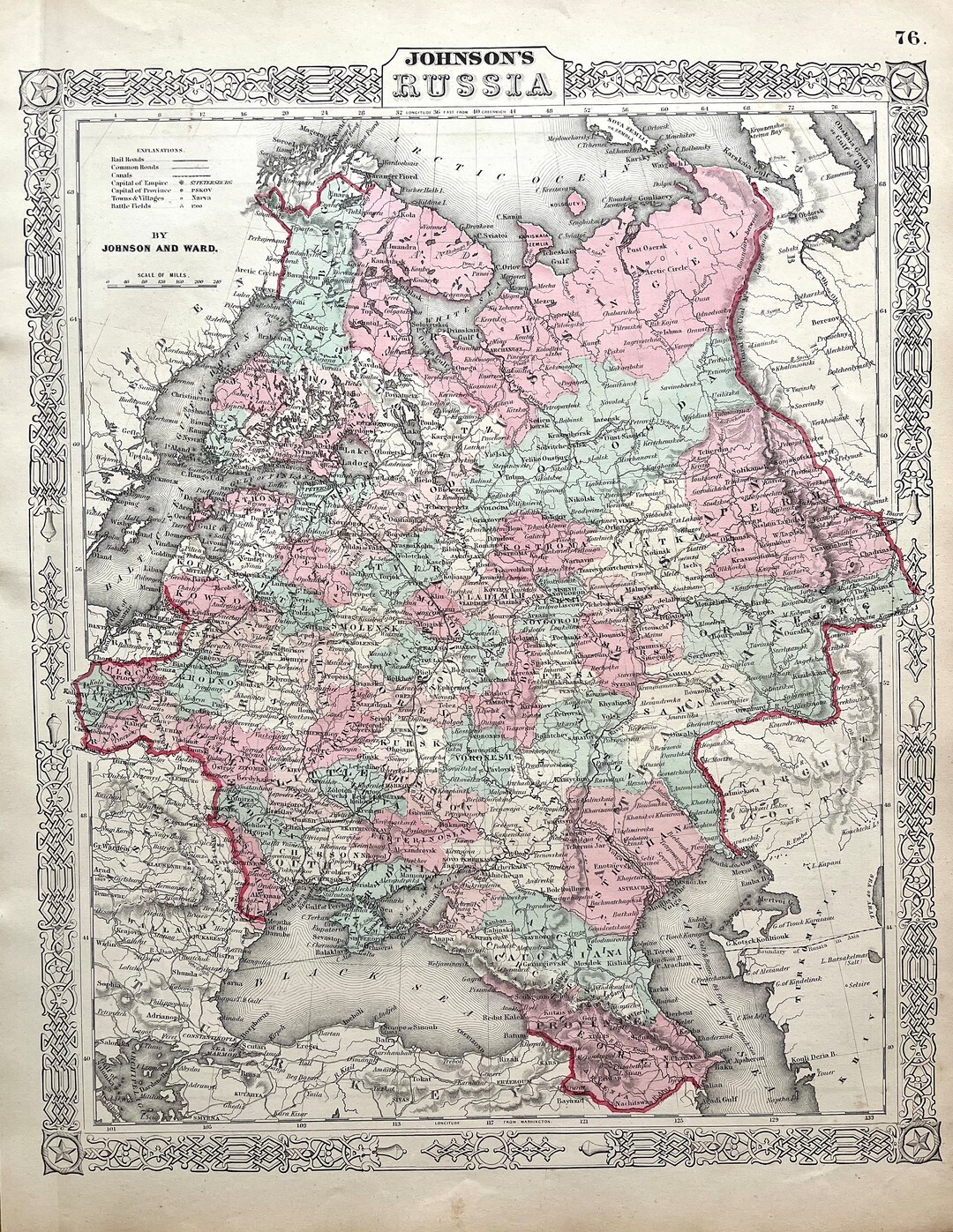 Antique Russia Map, Original 1868 Johnson and Ward Atlas, Moscow, - Etsy