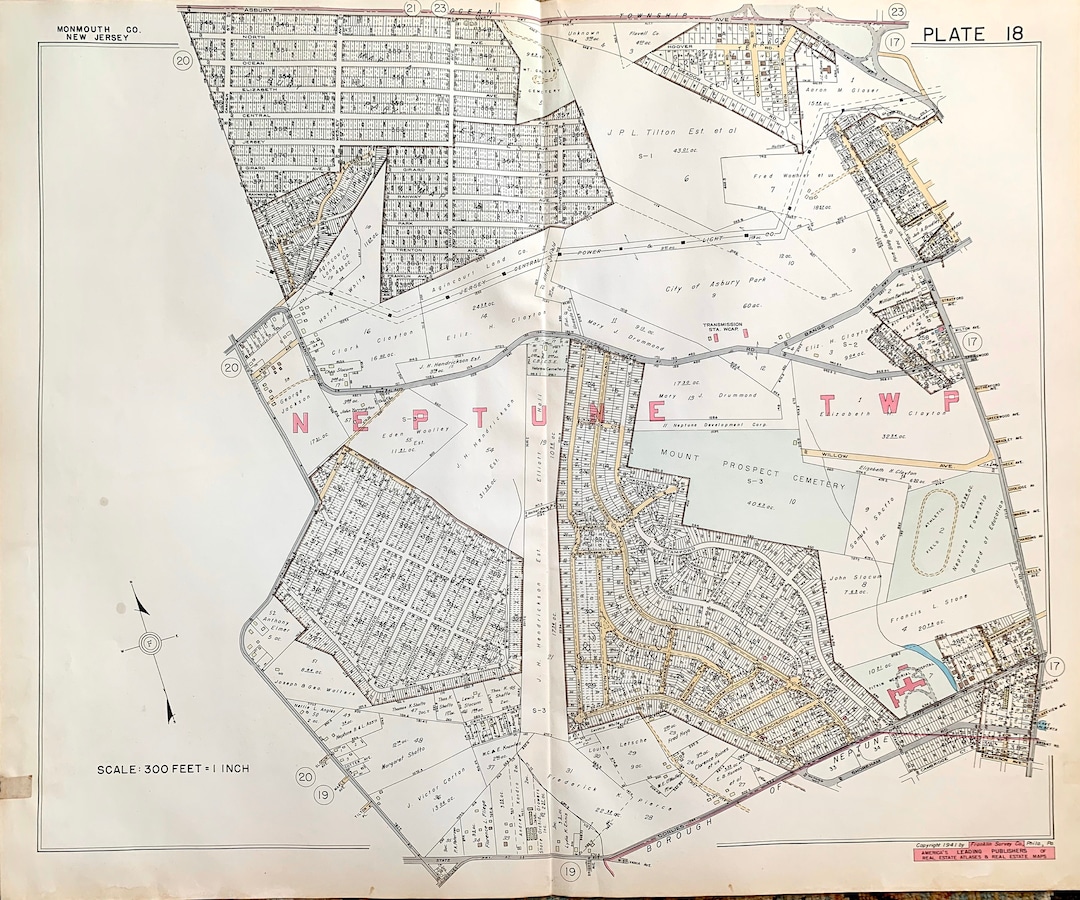 Neptune Township Map Original 1941 Monmouth County Atlas - Etsy Nederland