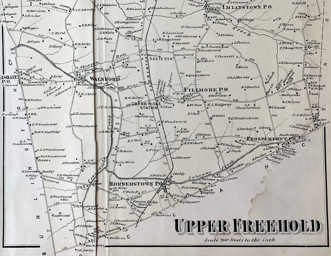 Upper Freehold Map, Original 1873 Monmouth County Atlas, New Jersey ...
