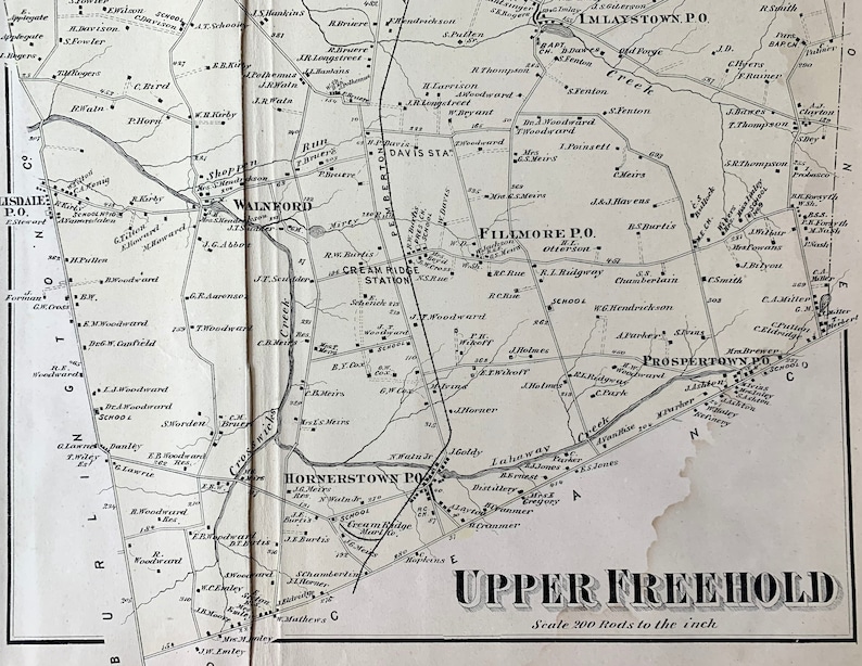 Upper Freehold Map Original 1873 Monmouth County Atlas New - Etsy
