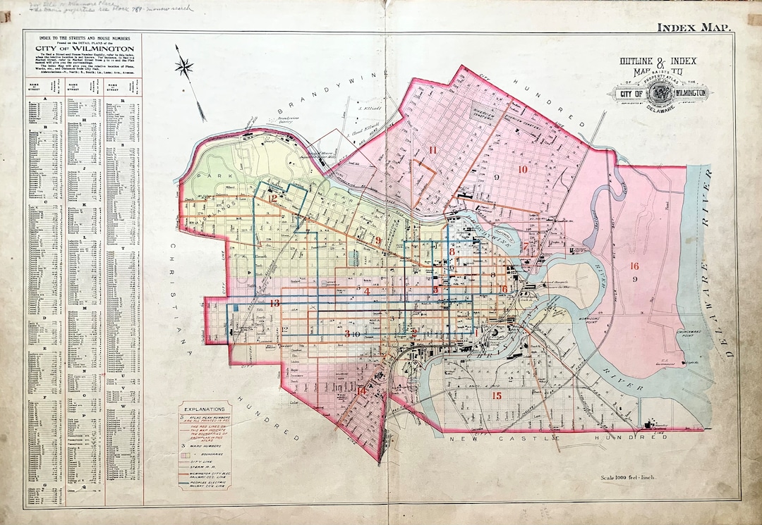 Wilmington Delaware Map, Original 1901 Baists Atlas, Trolley Square - Etsy