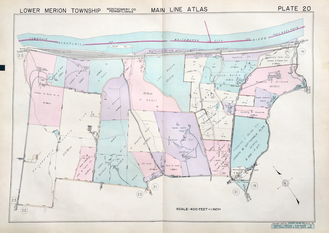 Merion Square 1937 Main Line Property Atlas Map of Lower Merion ...